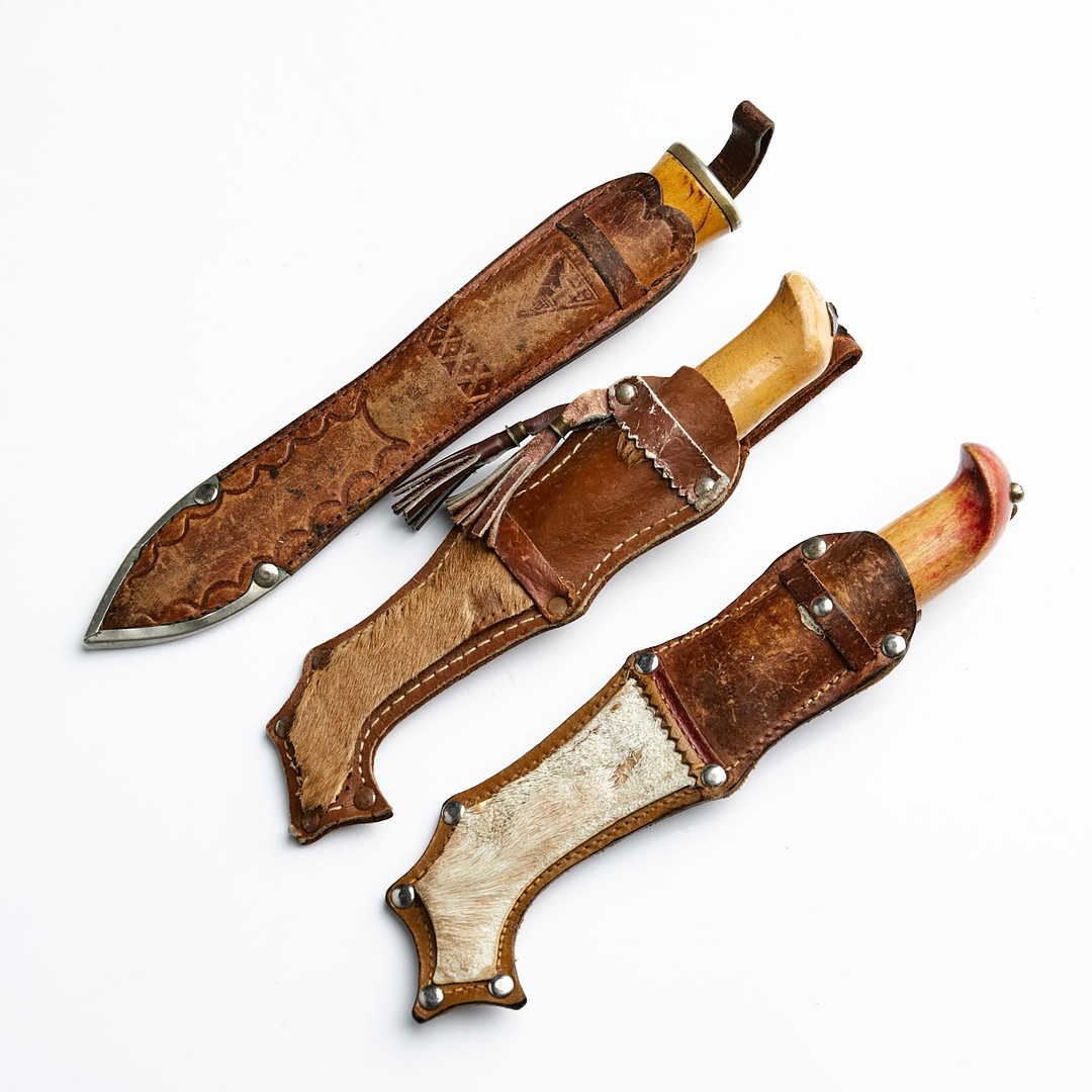 Images for 2036221. KNIVES, 3 pcs, Finland, sheaths in leather and fur ...