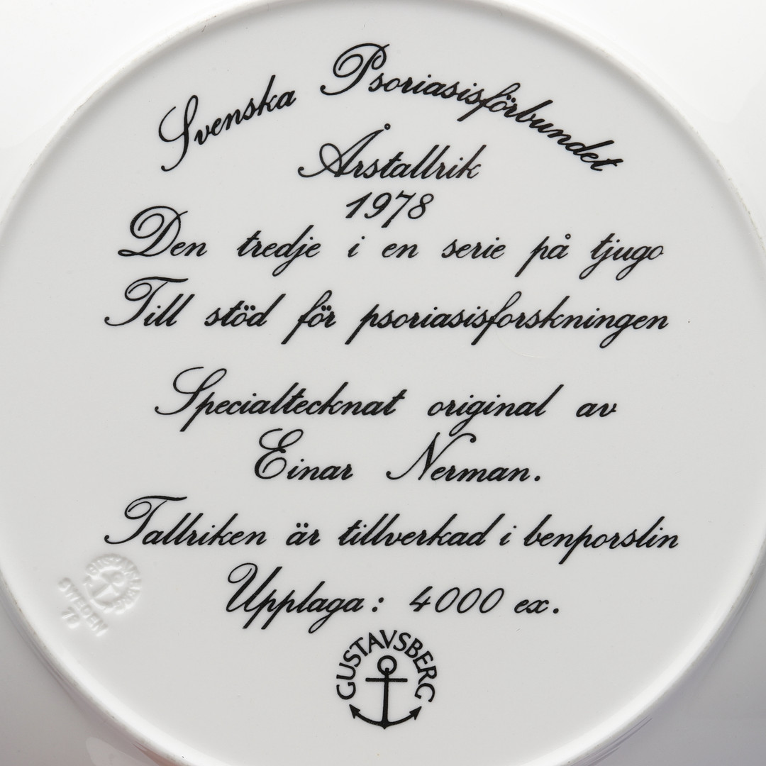 2160568. KERÄYSLAATOT, 6 kpl, posliini, "Einar Nerman", Gustavsberg ...