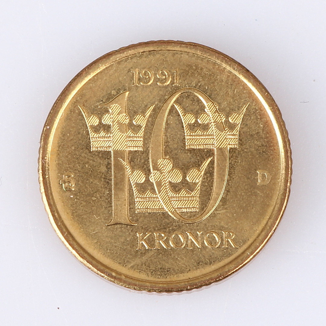 Bilder för 253944. 10-KRONA, felvänd 180 graders stampställning, 1991 ...