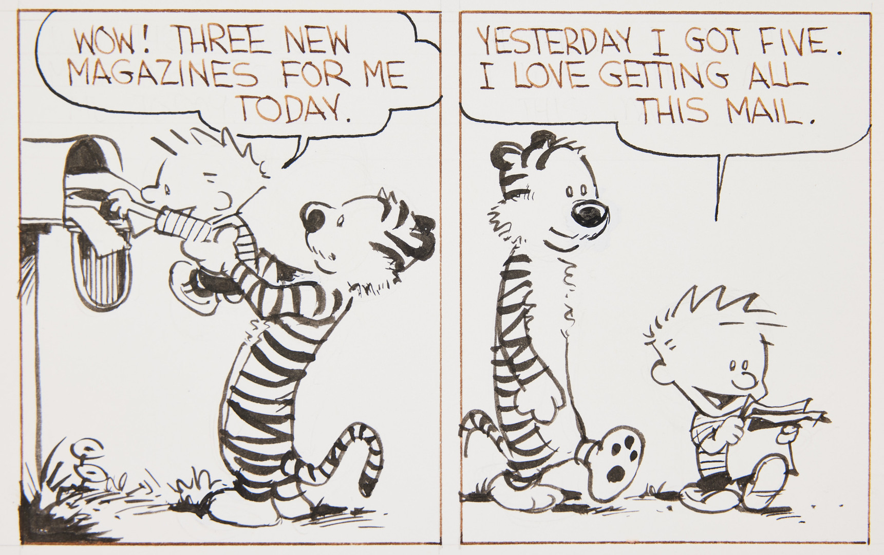 BILL WATTERSON. Calvin and Hobbes, Daily Comic Strip original art.