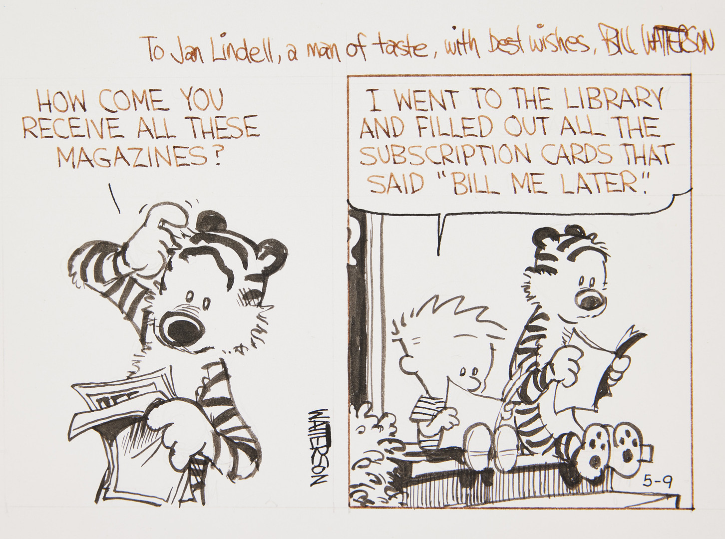 BILL WATTERSON. Calvin and Hobbes, Daily Comic Strip original art.