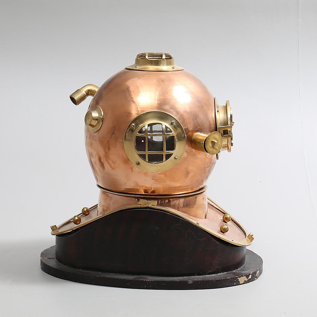 Images for 468704. DIVING HELMET, brass/copper mounted on wooden plinth ...