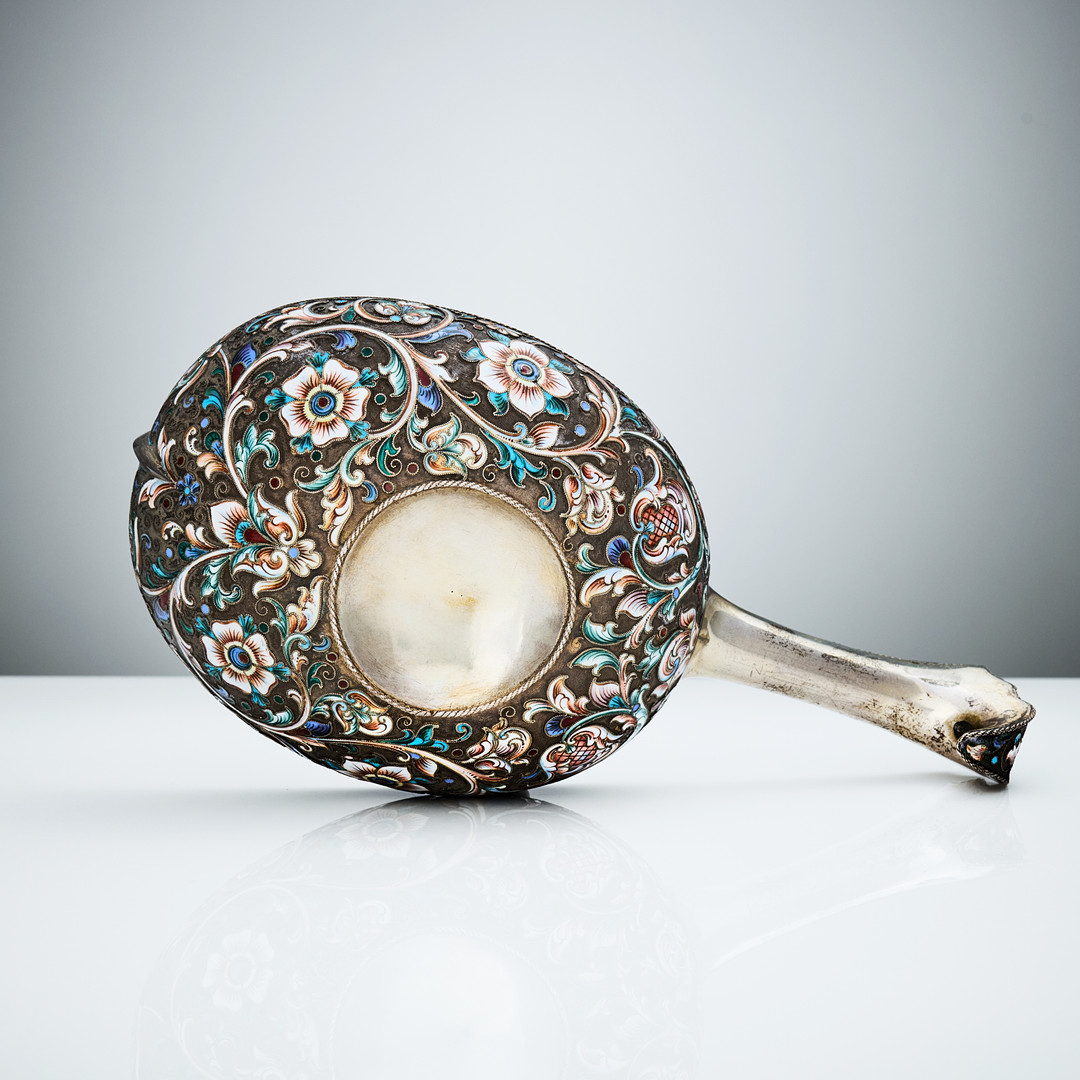 GUSTAV KLINGERT. Kovsh, silver with cloisonné enamel, Moscow 1899-1908.