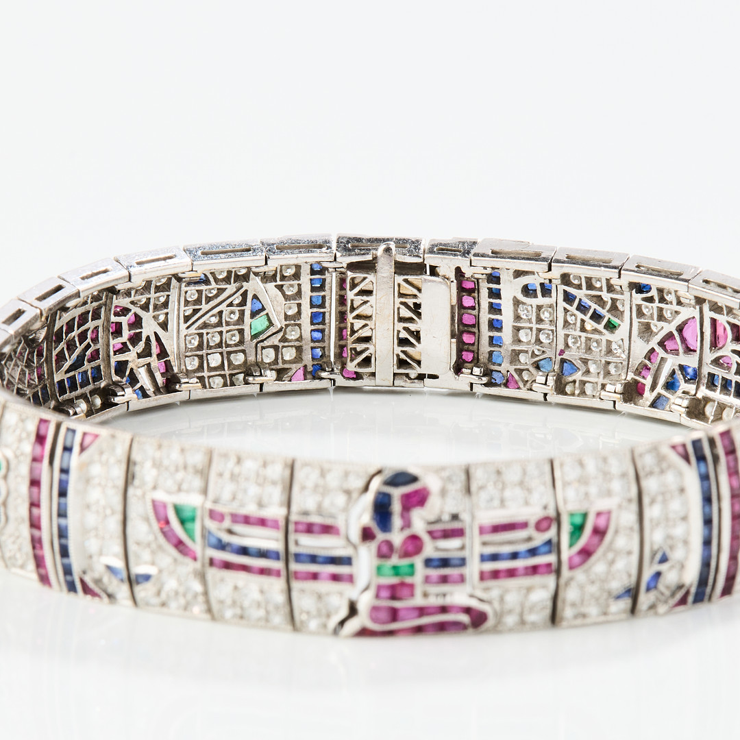 BRACELET, platinum with multi-coloured stones and diamonds, Egyptian ...