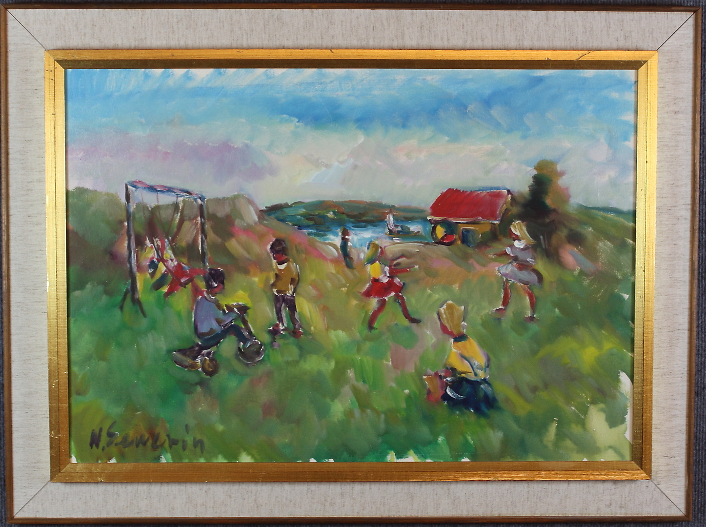 Images for 943165. NILS SEVERIN. oil on canvas, "playing children ...