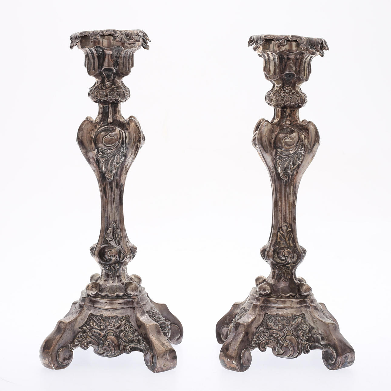 LJUSSTAKAR, ett par, silver, Gustaf Theodor Folcker, Stockholm, 1849 ...