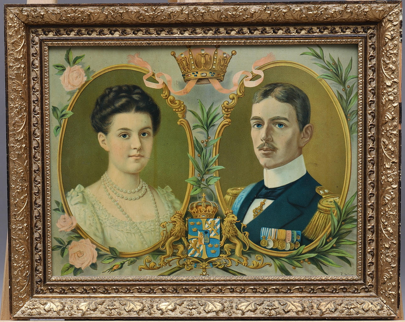 KUNGLIGT PORTRÄTT, äldre oljetryck, Prins Wilhelm & Maria Pavlova ...