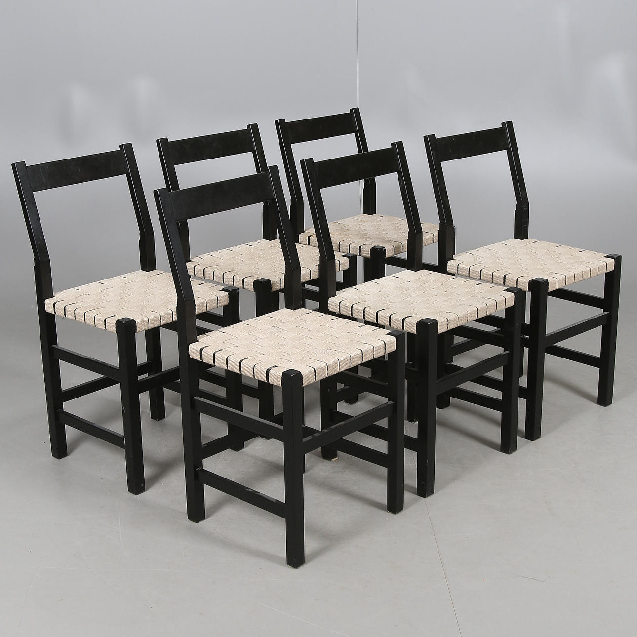 JOHN KANDELL. Stolar, 6 st. trä, sadeljord, "Schablon", Källemo. 1900 ...