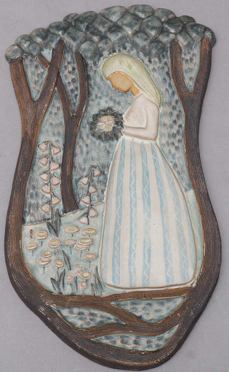IRMA YOURSTONE. wall reliefs, 2 pcs, girls in the forest, ceramic ...