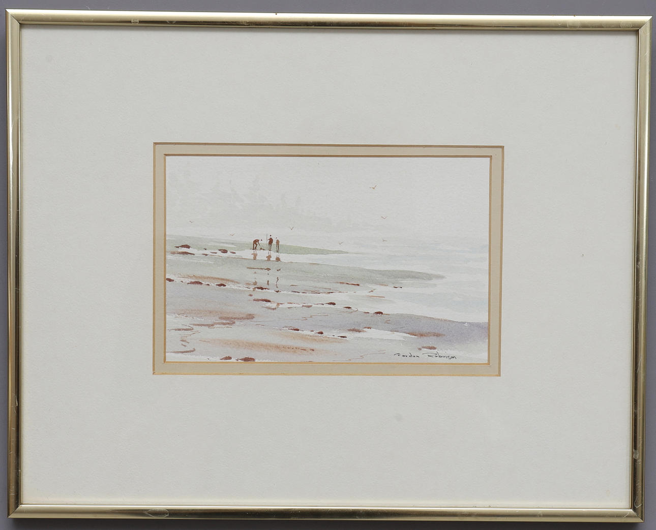 GORDON ROBINSON. Watercolour, people at the beach, signed. Art ...