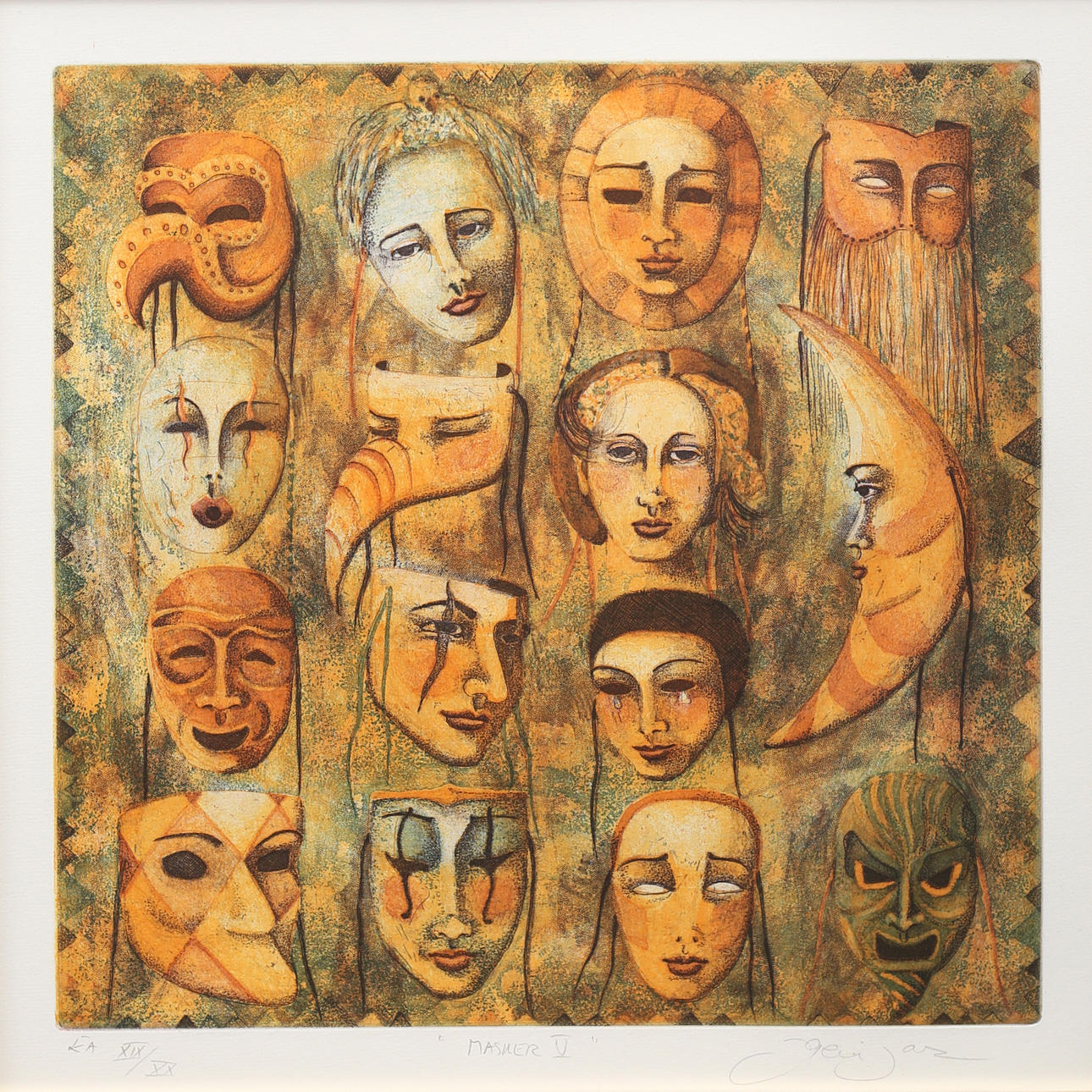 IRENE JARZ (1952-). "Masker V", litografi, signerad; Irene Jarz, EA XIX ...