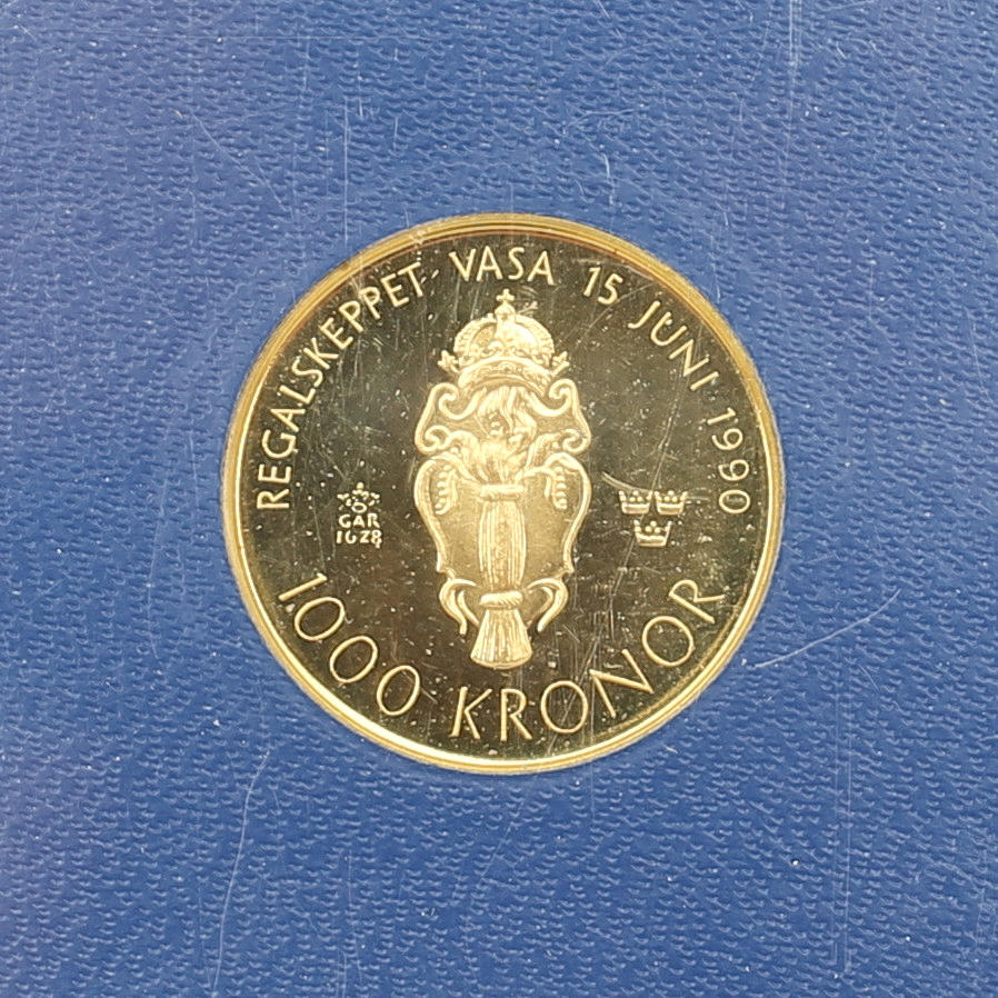 MYNT, guld, 1000 kronor, Carl XVI Gustaf, 1990. Mynt, Medaljer ...