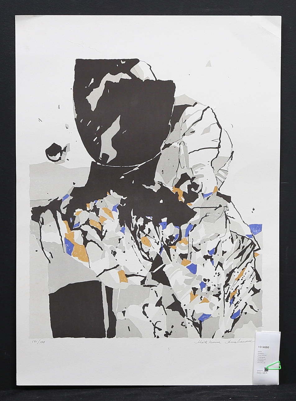 ANNA SANDELL. "Mörk kvinna". Färglitografi, signerad och numrerad 121/ ...