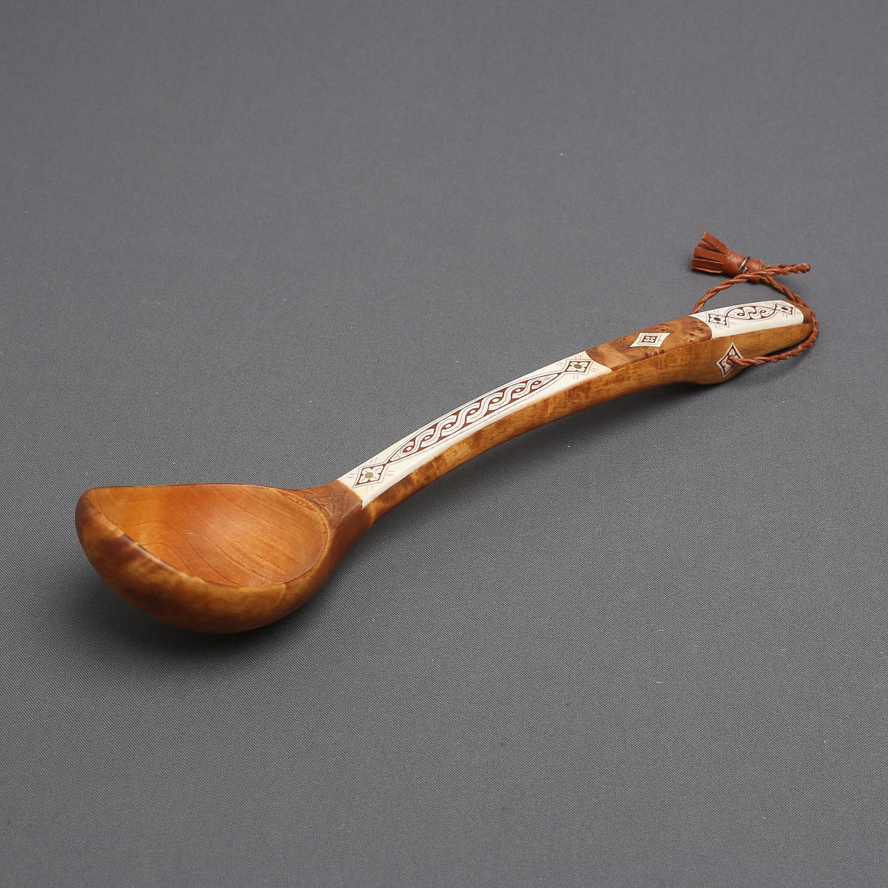 SLEV, Sami craft, birch and horn, signed HEL, possibly Hans Erik Labba ...