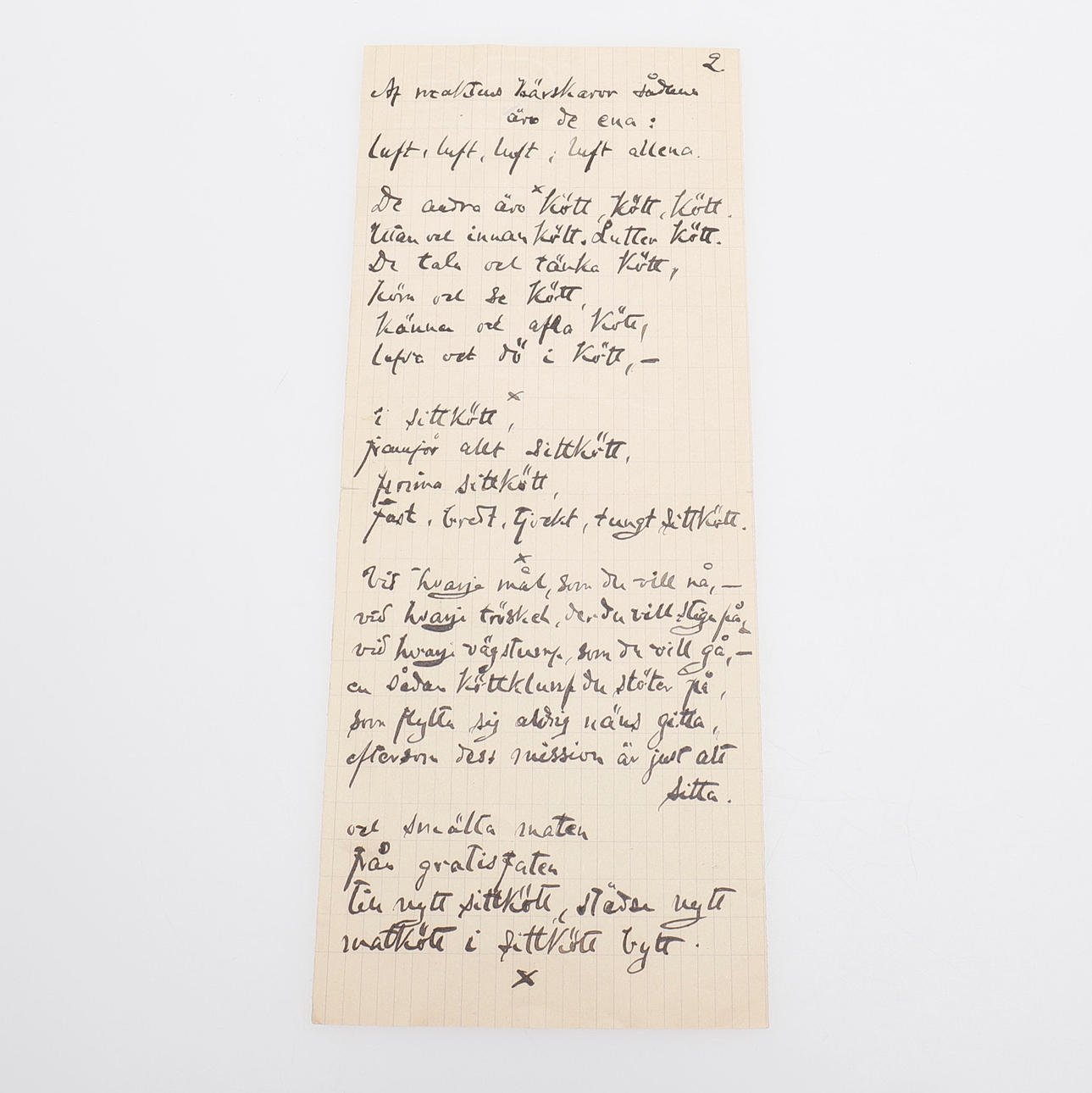 MANUSCRIPT. LONG HANDWRITTEN POEM BY OLA HANSSON ABOUT THE MEAT WRITTEN ...