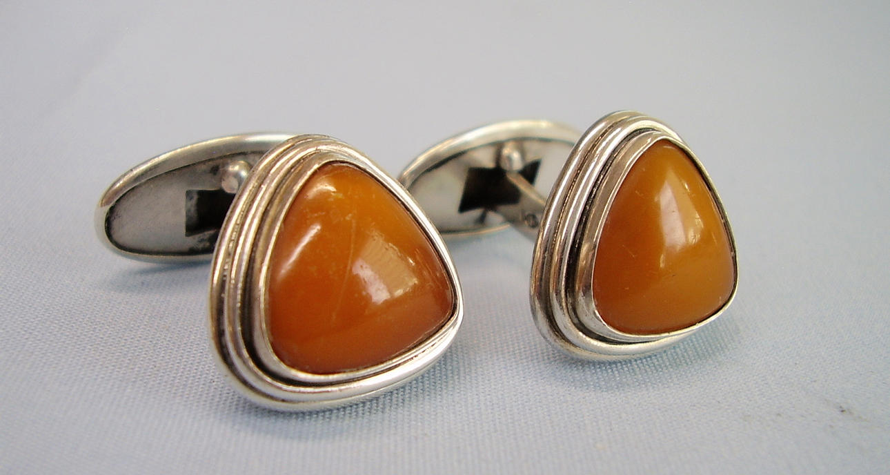 BÄRNSTEN MANSCHETTKNAPPAR SILVER 835 FISCHLAND. Smycken & Ädelstenar ...