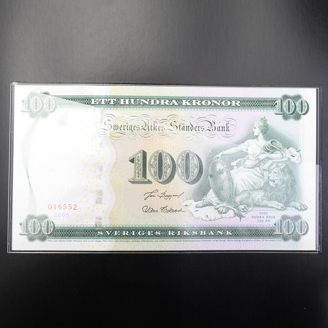 SEDEL, 100 kr Jubileumssedel Tumba bruk 250 år. Mynt, Medaljer ...