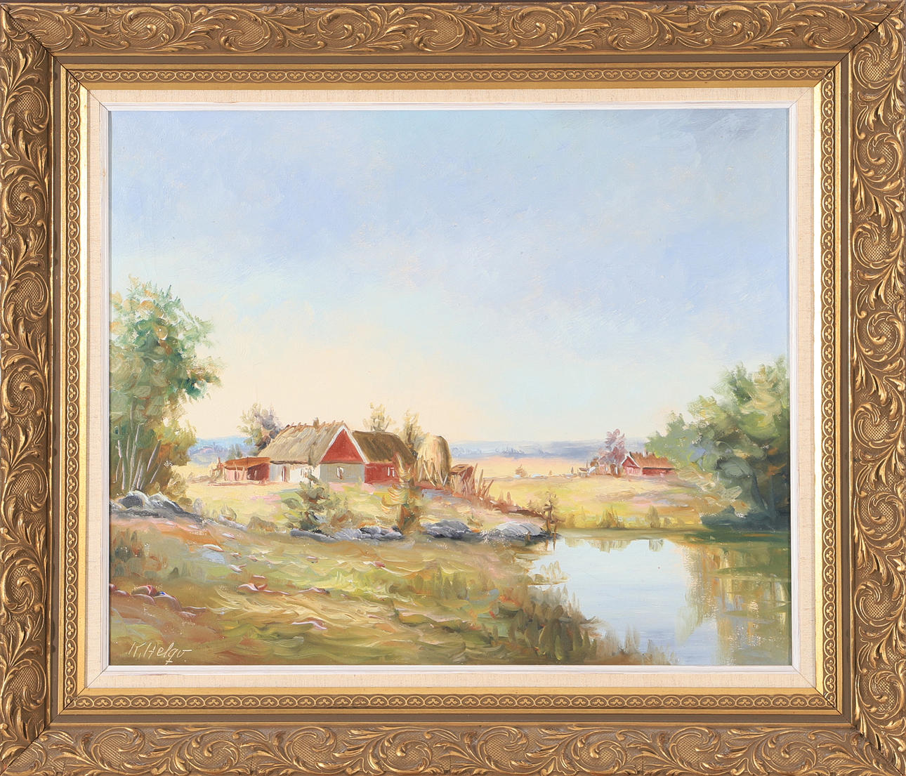 KARL HELGO. Landskap med gårdar, olja på duk, signerad H. Helgo. Konst ...