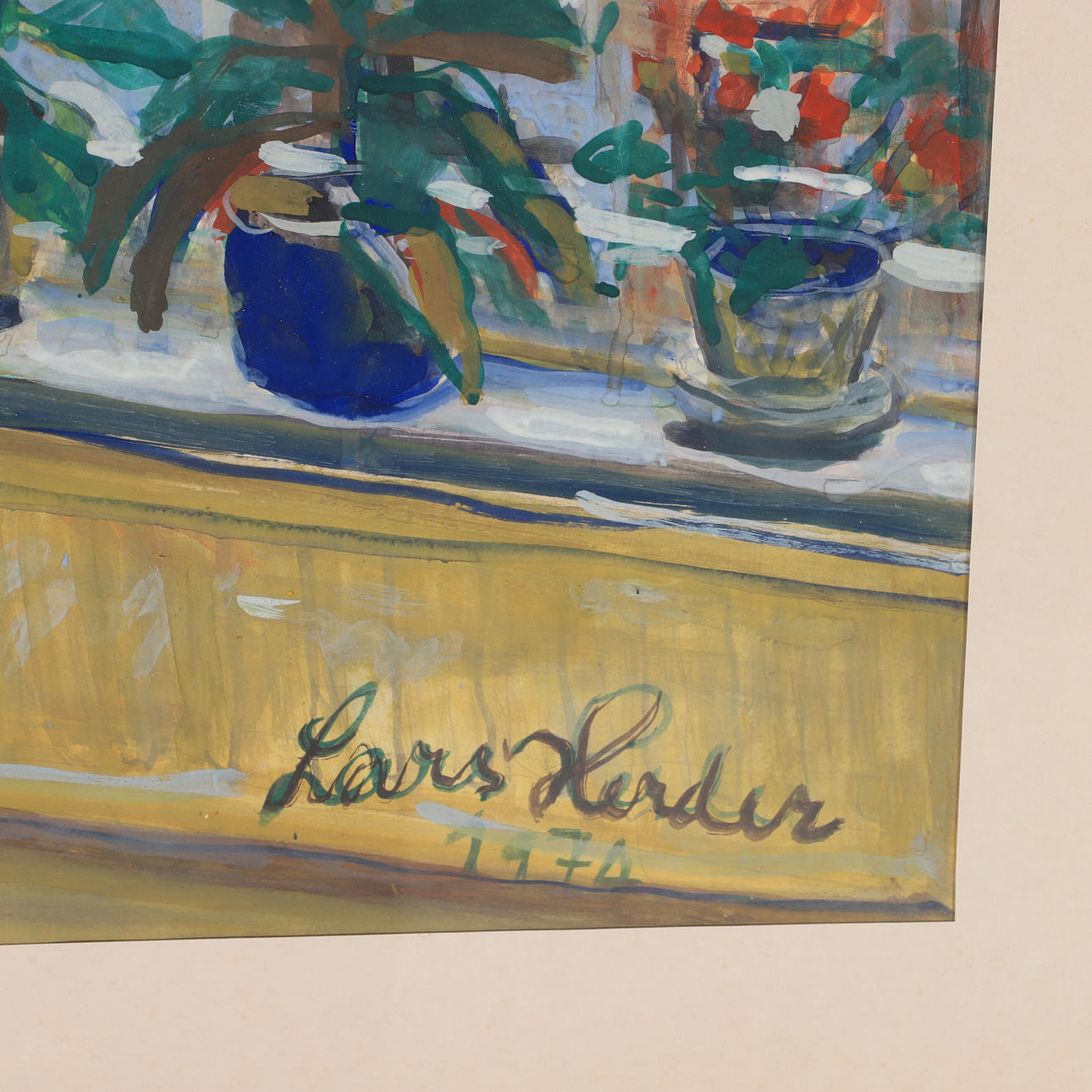 LARS HERDER. Interiör med utsikt, blandteknik, signerad 1974. Konst - Måleri - Auctionet