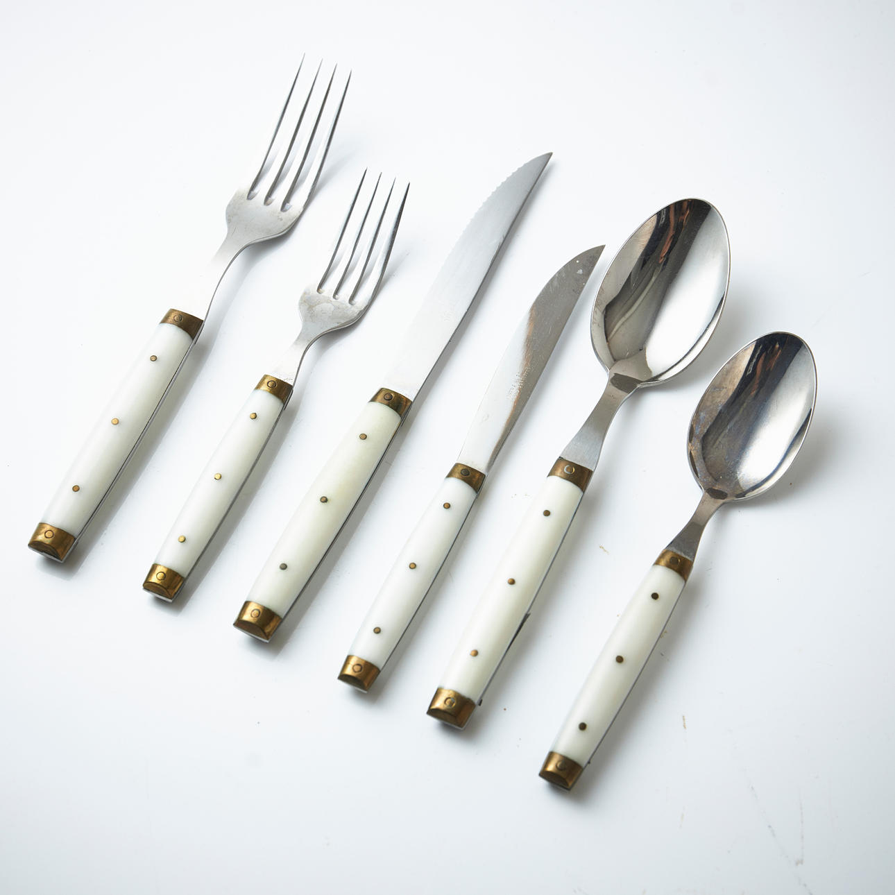 MELRON, cutlery, 72 dlr, France, stainless steel, brass and bakelite ...