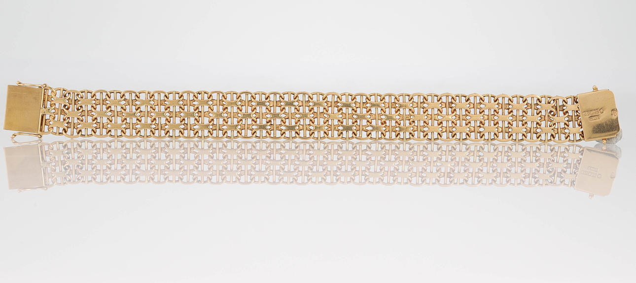 ARMLÄNK, 18K guld, X-länk med stav, August Mikkov, Stockholm, 1964 ...