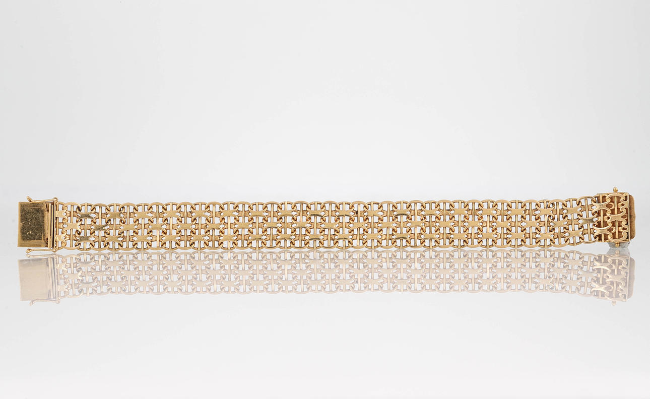 ARMLÄNK, 18K guld, X-länk med stav, August Mikkov, Stockholm, 1964 ...