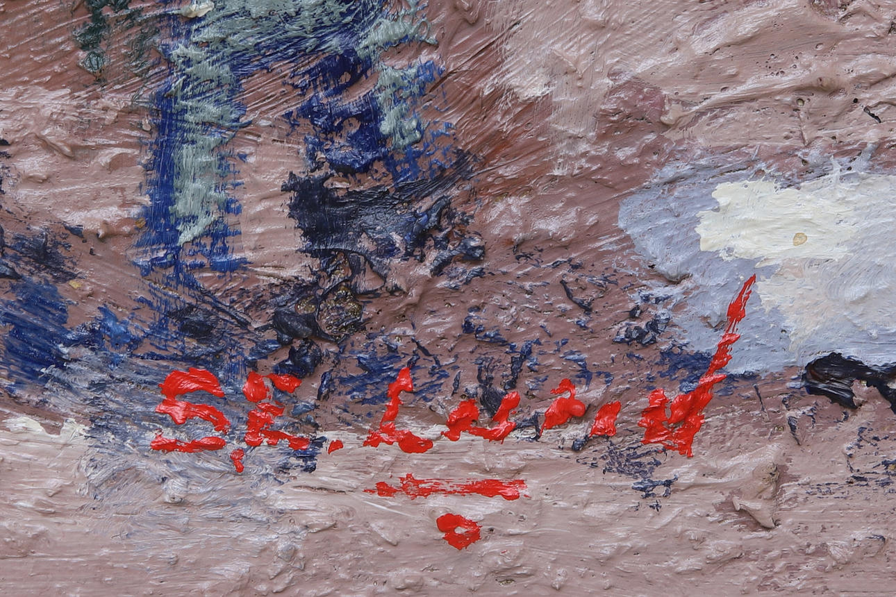 SVEN ERIK LUND. olja på duk, ekor på strand, signerad S E Lund. Konst ...