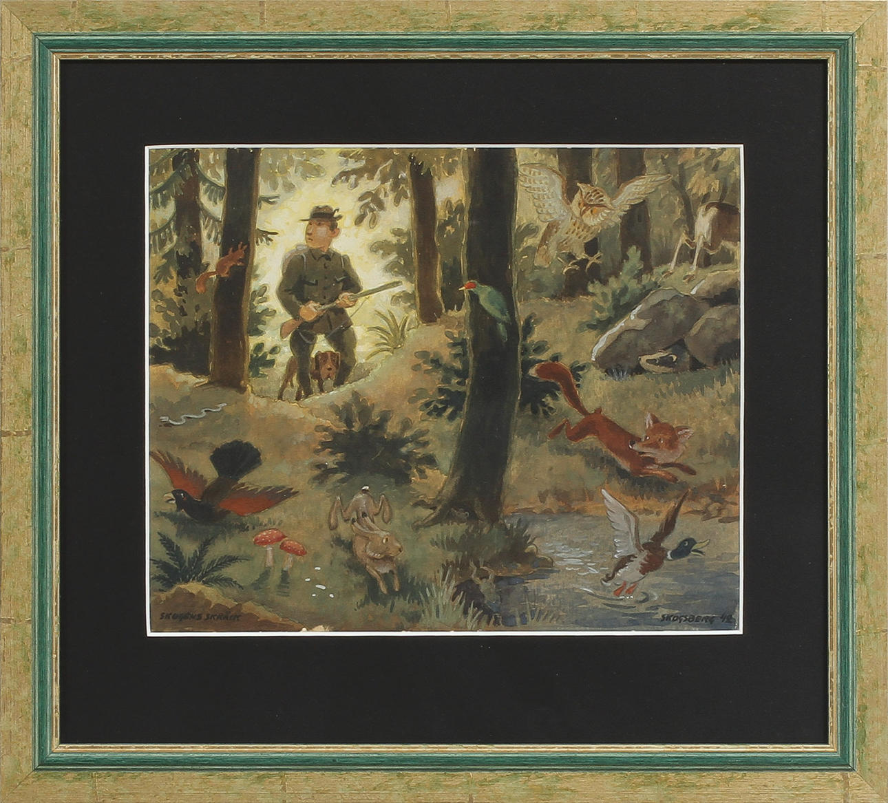 HARALD SKOGSBERG. "The horror of the forest", watercolor, signed and ...