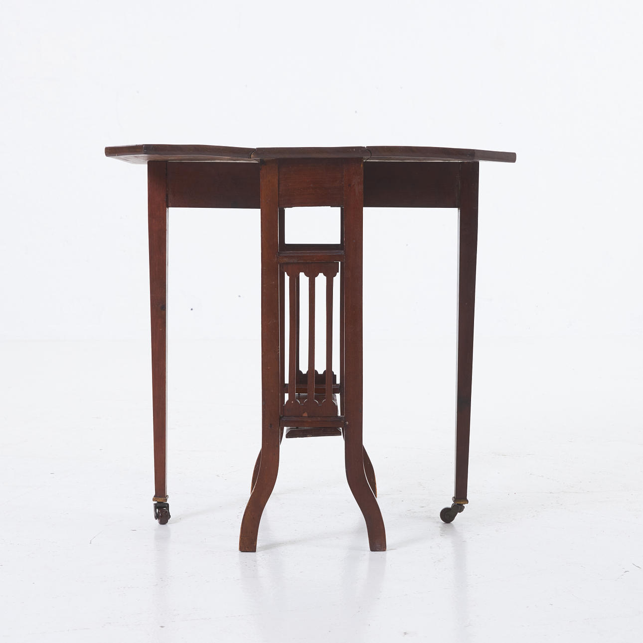 SMALL TABLE, knock-down model, marquetry, fold-out legs with casters ...