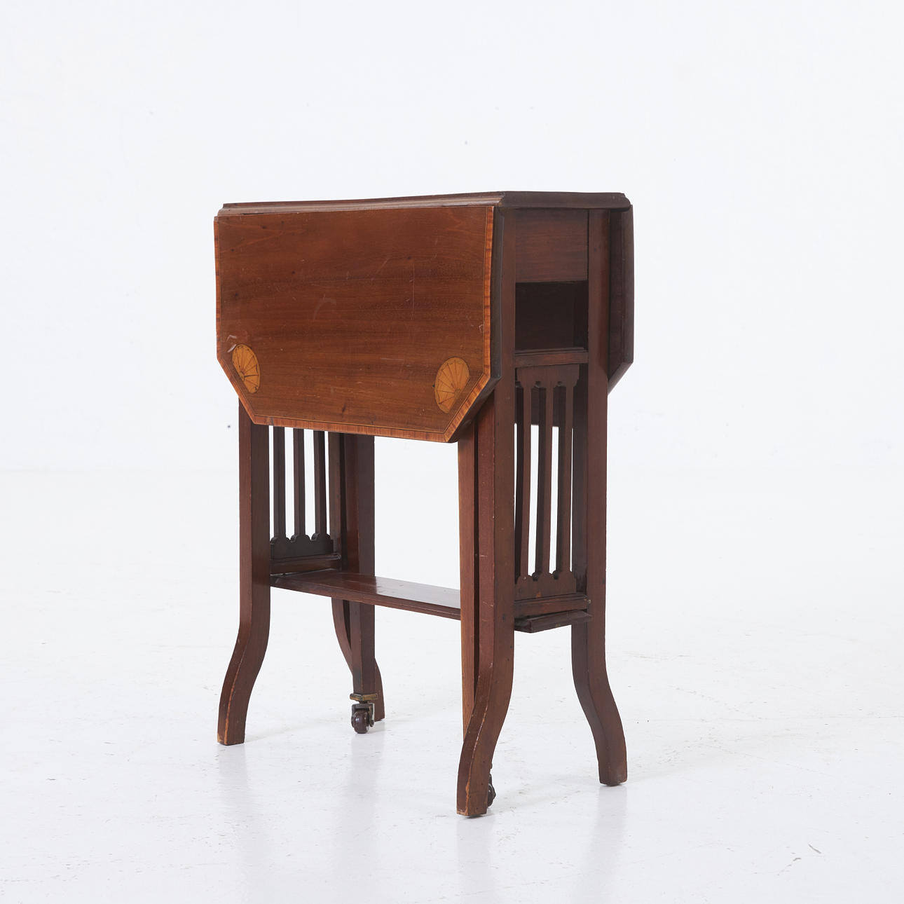 SMALL TABLE, knock-down model, marquetry, fold-out legs with casters ...