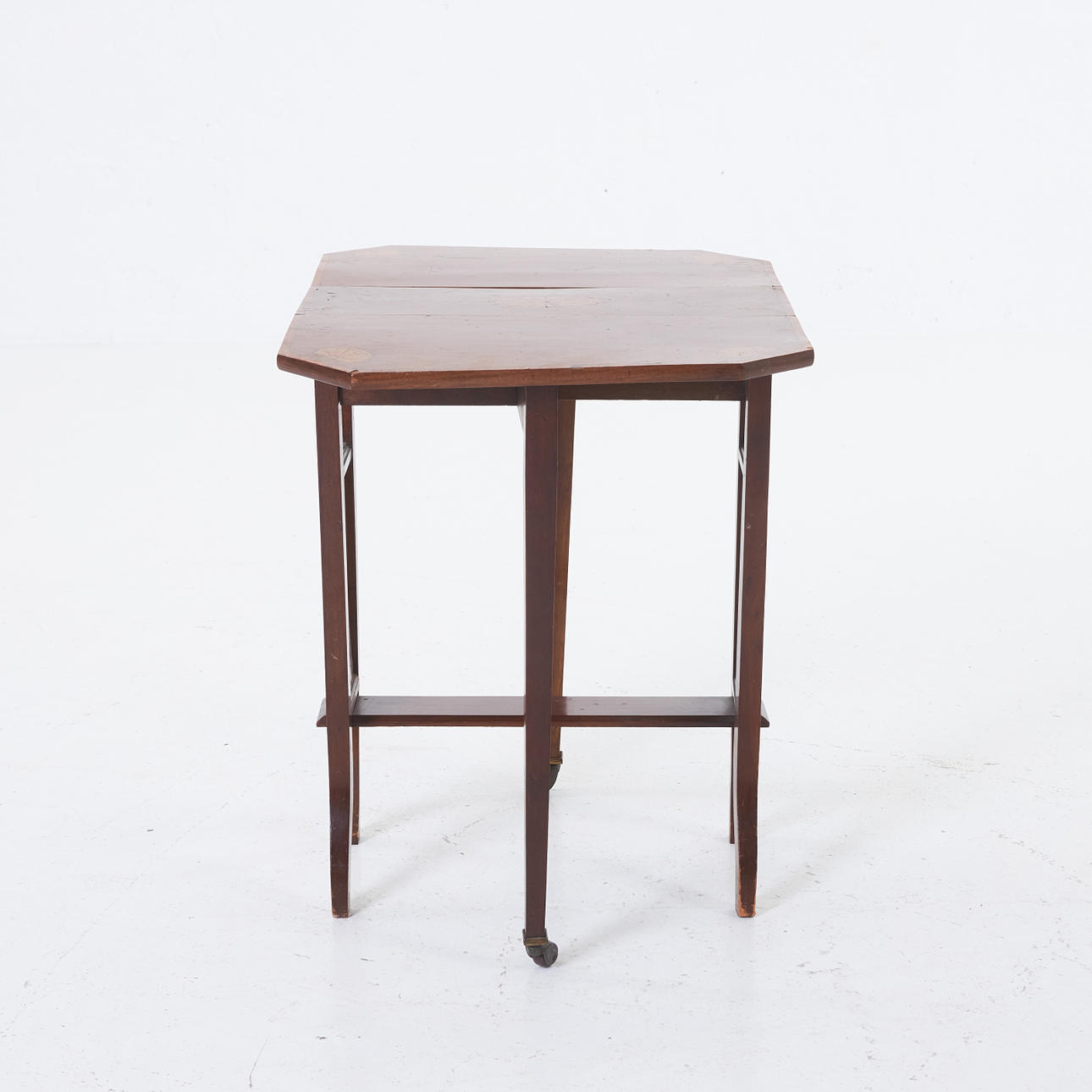 SMALL TABLE, knock-down model, marquetry, fold-out legs with casters ...