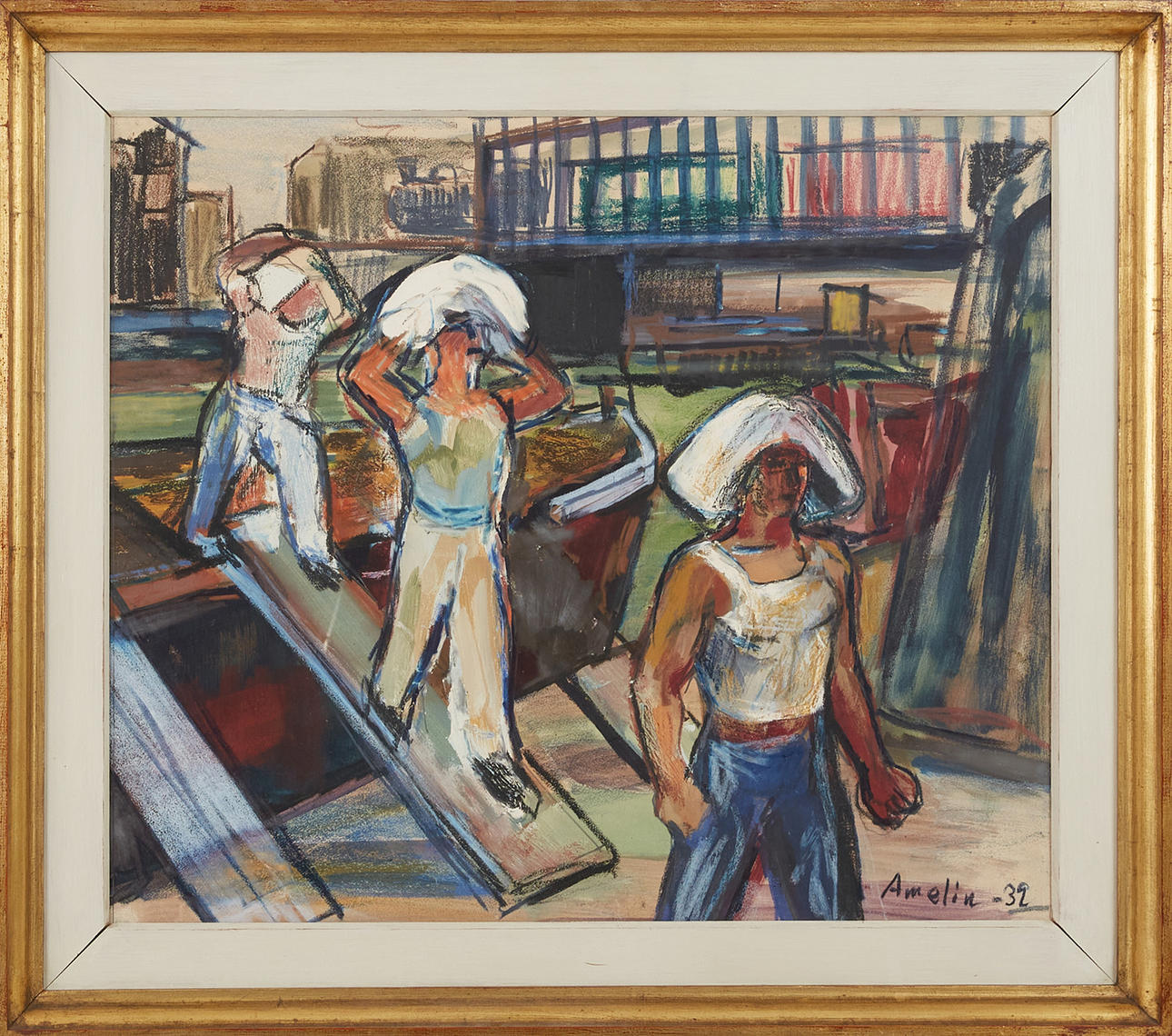 ALBIN AMELIN. Worker, pastel, signed and dated Amelin -32. Art ...