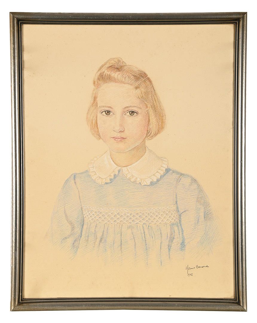 MARIO BARONE. "Portrait of a Girl in a Blue Dress with a Lace Collar ...