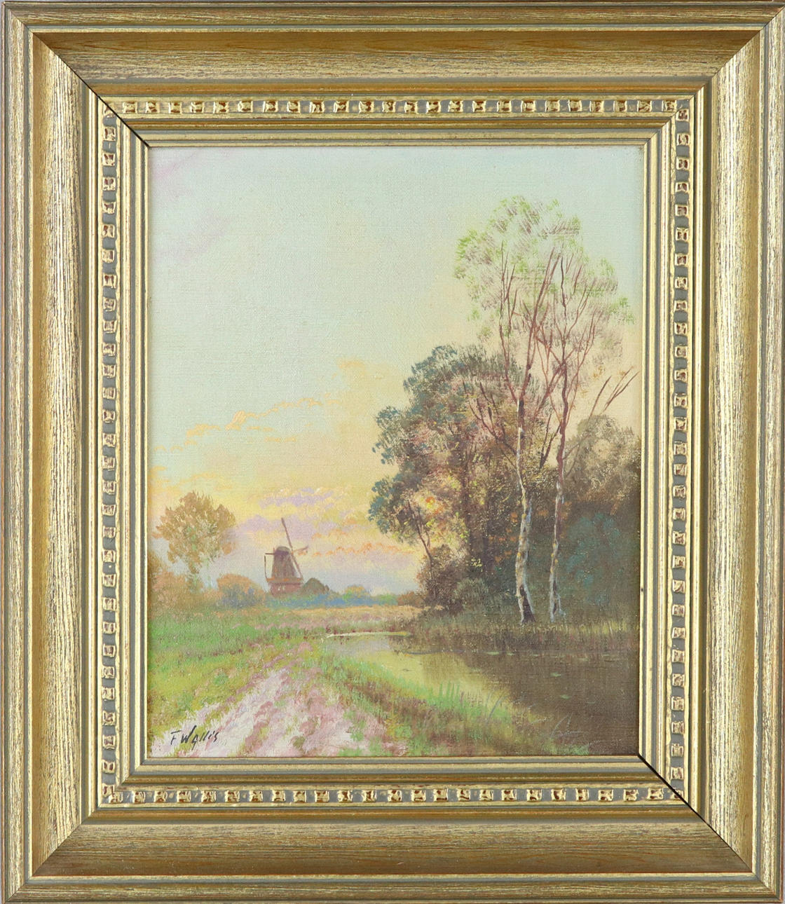 FRANK WALLIS. Öljy kankaalle, mylly puron varrella metsässä ...