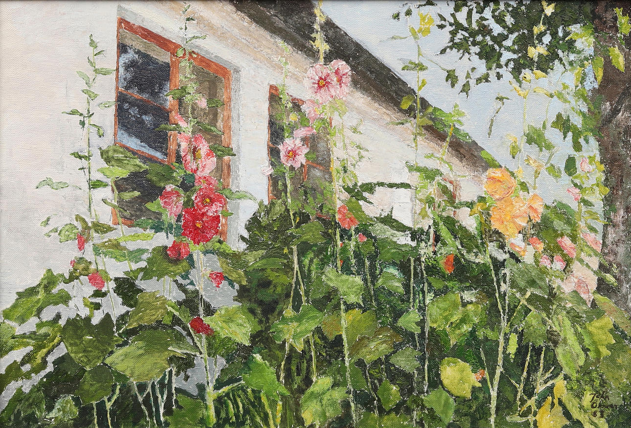 JOHN ÖHMAN (1919-1991). Stockrosor, olja på duk, signerad. Konst ...