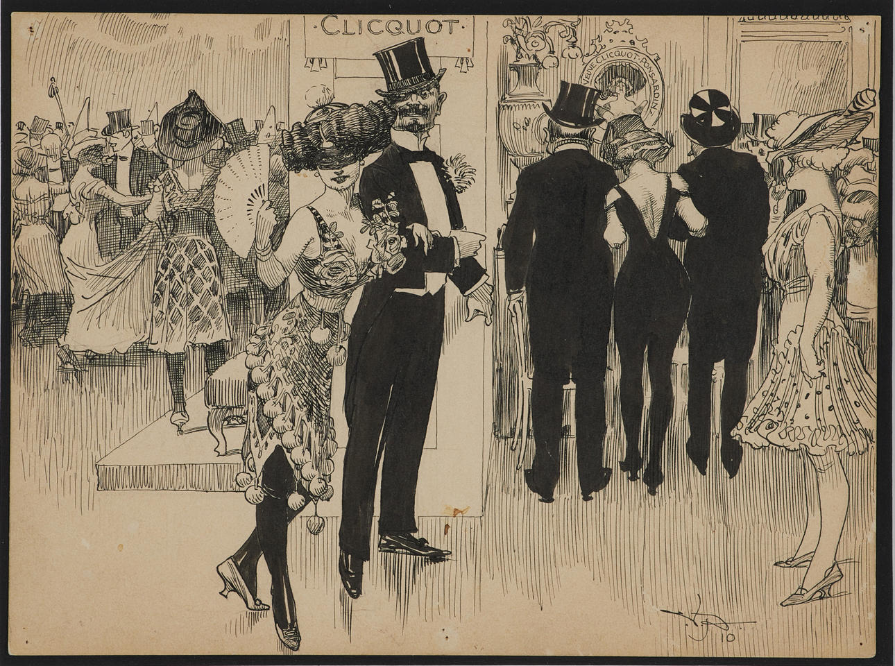 VICKE ANDRÉN (1856-1930) "Maskerad", tusch, Illustration ur tidningen ...