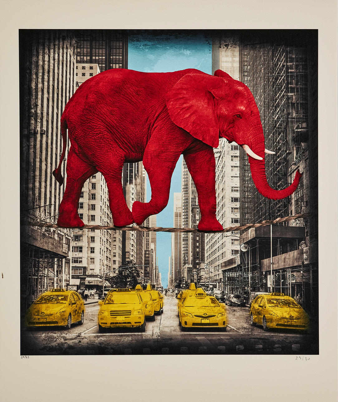 LARS TUNEBO. "High in New York", motiv med röd elefant, EA 23/30 ...