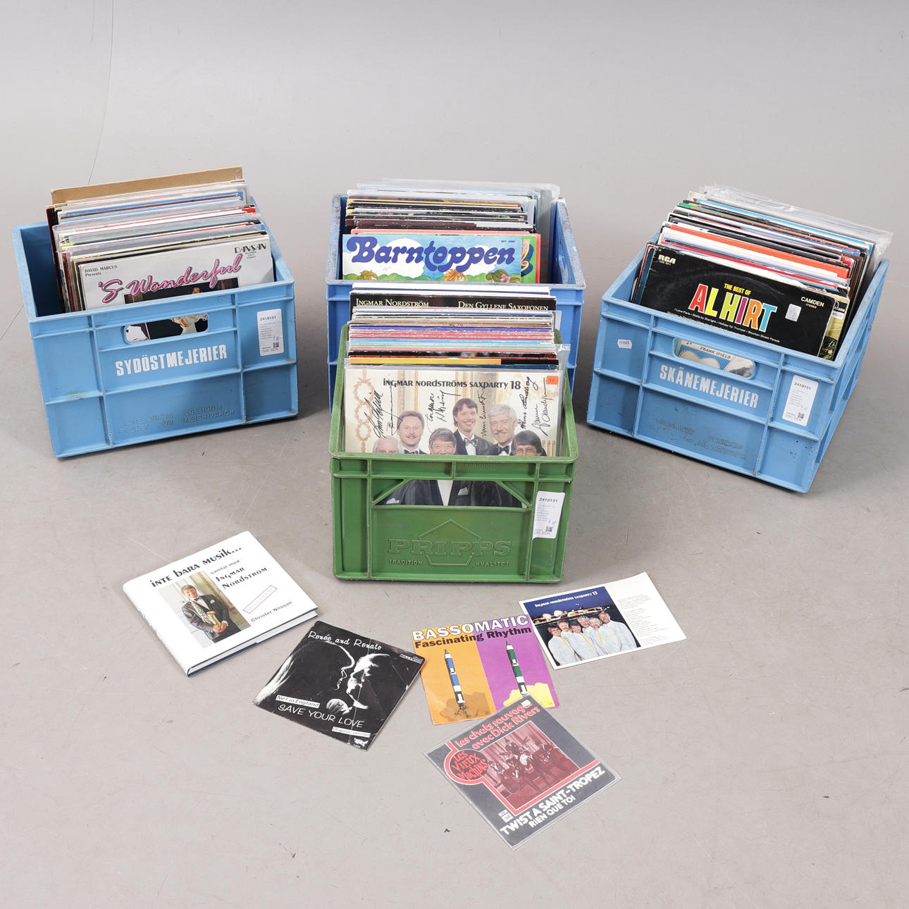 LP-SKIVOR, ca 250 st vinylskivor i plastbackar, dansband, 1900-talets ...