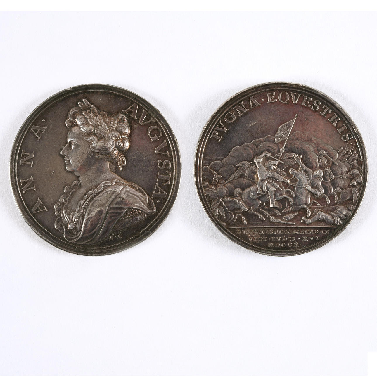 A QUEEN ANNE SILVER MEDAL CELEBRATING THE BATTLE OF ALMENARA, 1710 ...