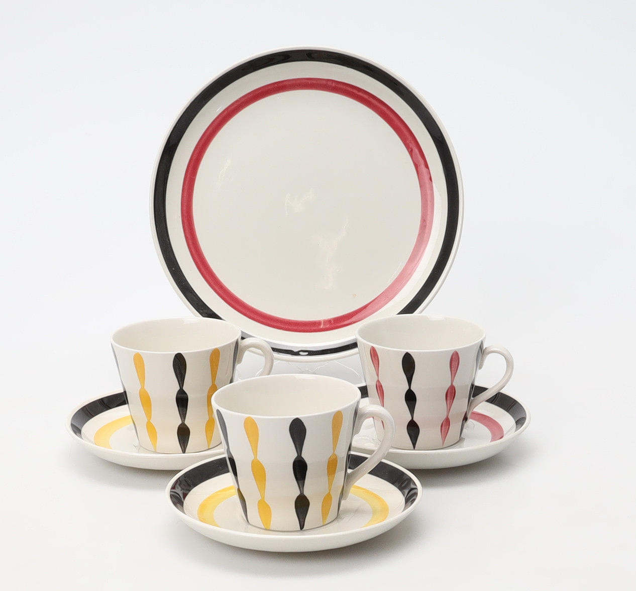 COFFEE CUPS WITH DISHES, 7 pieces, porcelain, "Bonny" Gefle, Upsala ...