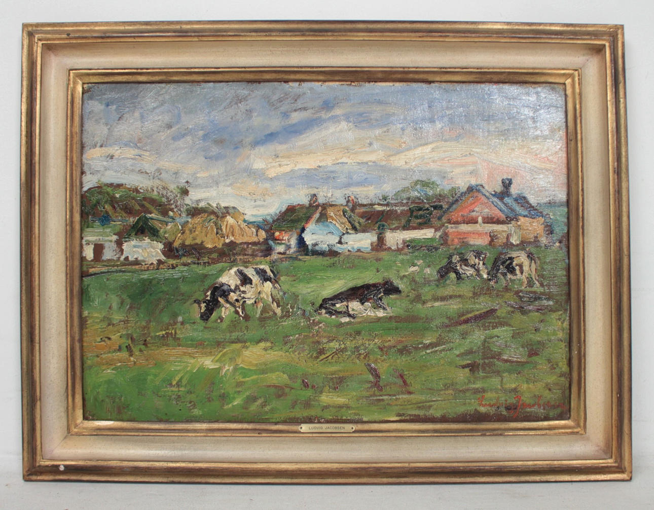 LUDVIG JACOBSEN (1890-1957). olja på duk, ”Gård med kor”. Konst ...