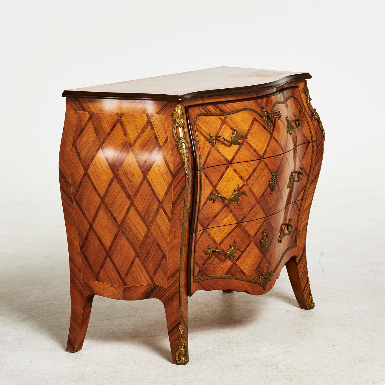 Chest of drawers, Rococo style, 3 drawers with pull handles in brass ...