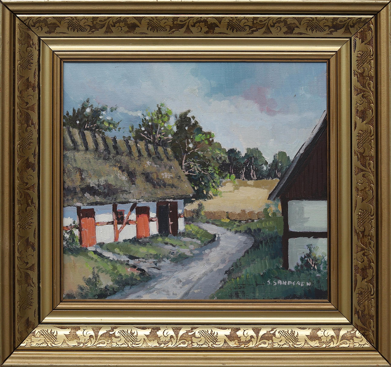 STEN STURE SANDGREN. Gårdsmotiv, olja på duk, signerad S Sandgren ...