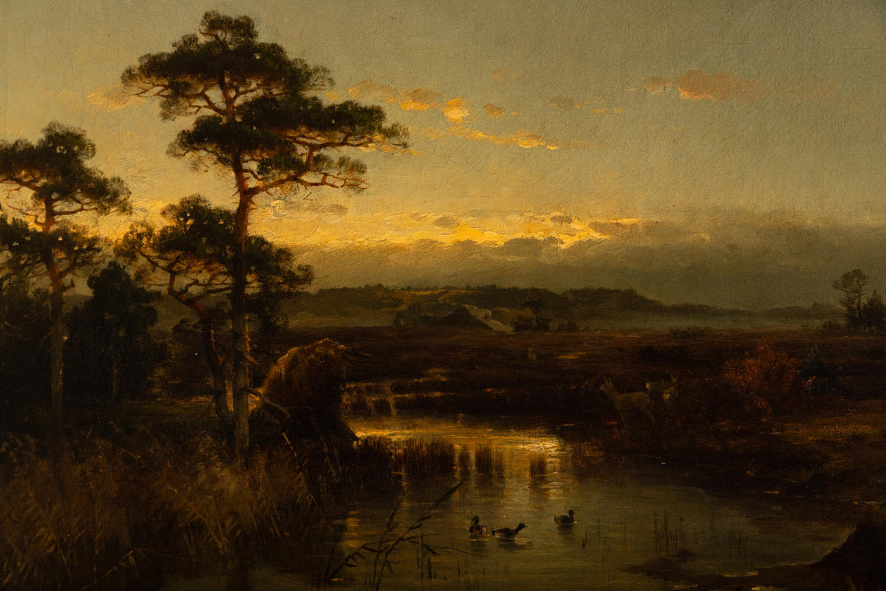 CONRAD WIMMER (1844-1905). Waterfront landskap vid solnedgången. Konst ...