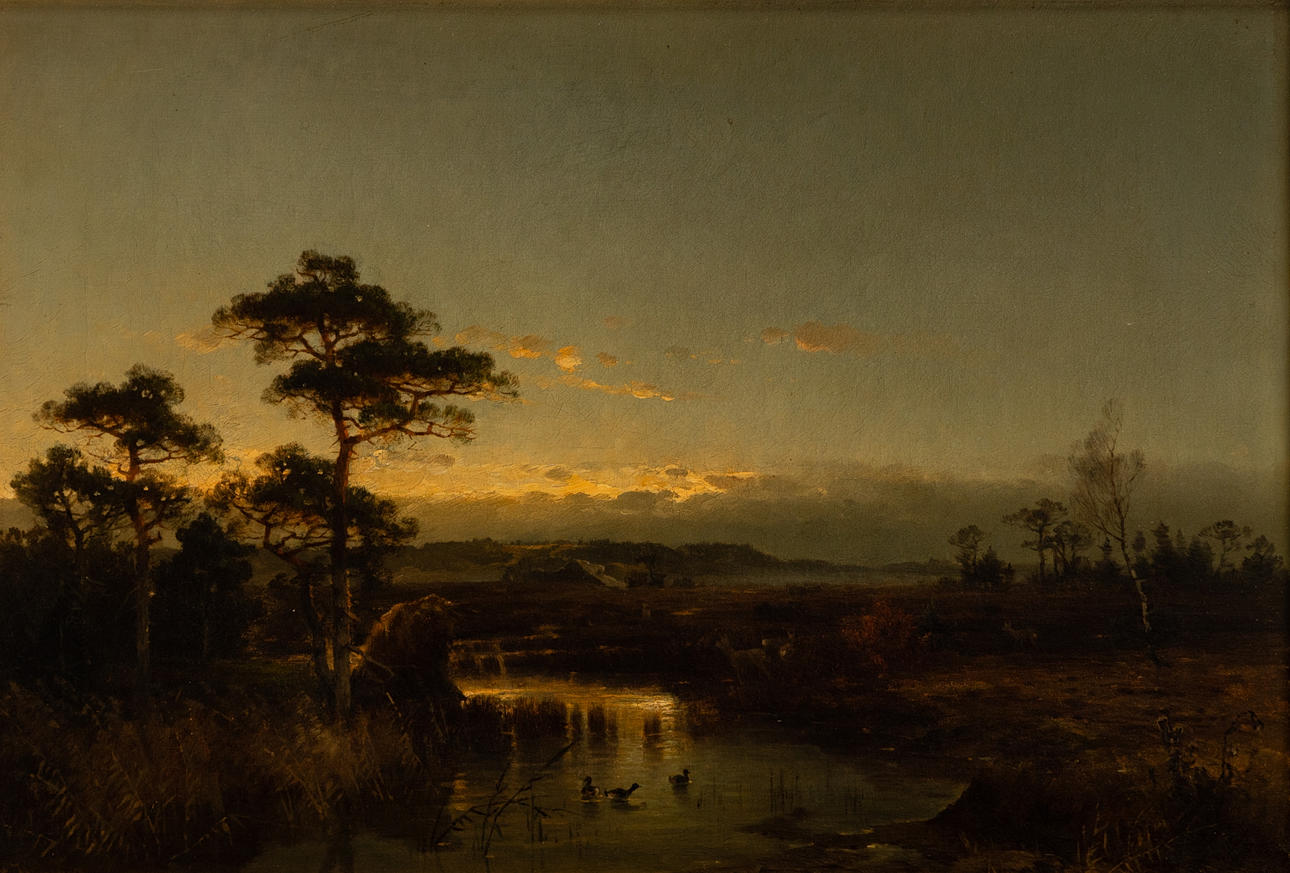 CONRAD WIMMER (1844-1905). Waterfront landskap vid solnedgången. Konst ...