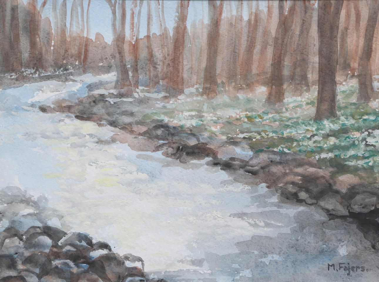 MAJA FAJERS. akvarell, skogså, signerad. Konst - Måleri - Auctionet