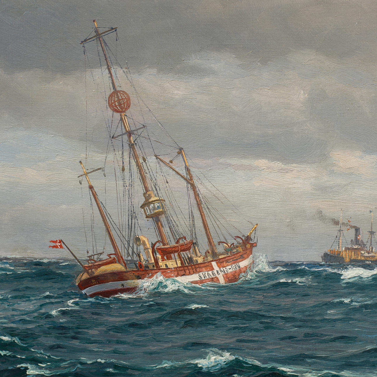 CHRISTIAN BENJAMIN OLSEN. Marint motiv med fyrskeppet "Skagens rev ...