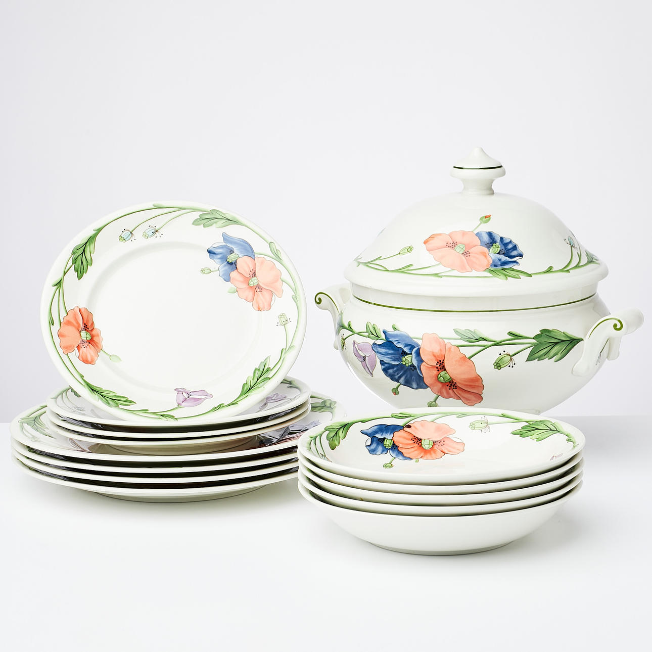 VILLEROY & BOCH, "Amapola" 14 dlr, 1 terrine, 5 deep plates, 4 large ...