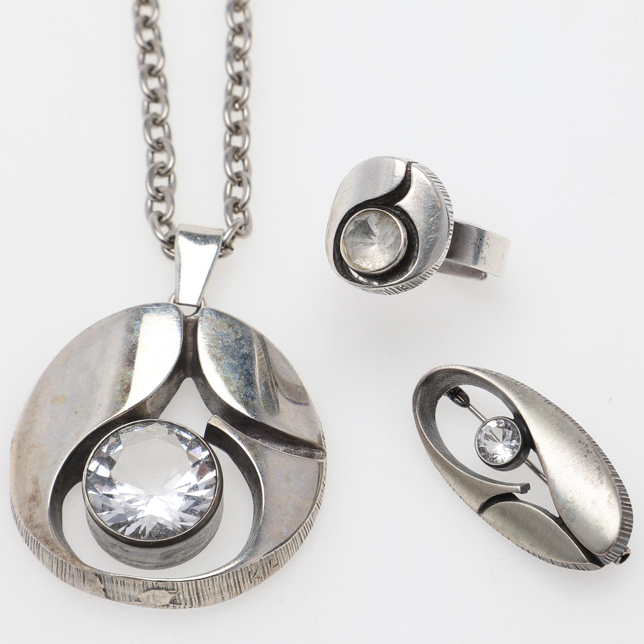 KARL LAINE. sets, 3 pieces, sterling silver & rock crystal, Sten ...