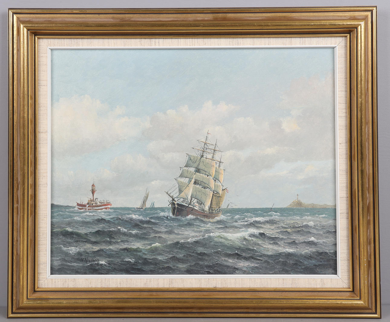 VERNER NEILSEN ( FÖDD 1931). , fyrbåt. Konst - Måleri - Auctionet